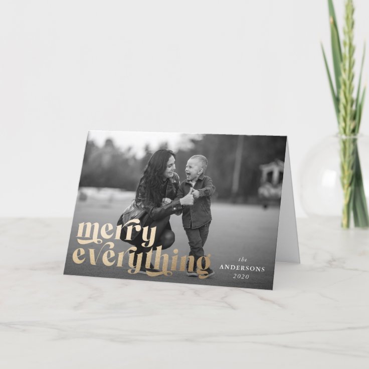 Merry Everything Typography Photo Holiday Card | Zazzle