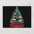 Merry Fishmas Christmas Tree Lights Fish Fishing Holiday Postcard | Zazzle