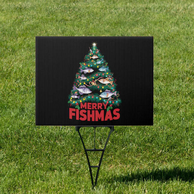 Merry Fishmas Christmas Tree Lights Fish Fishing Sign | Zazzle