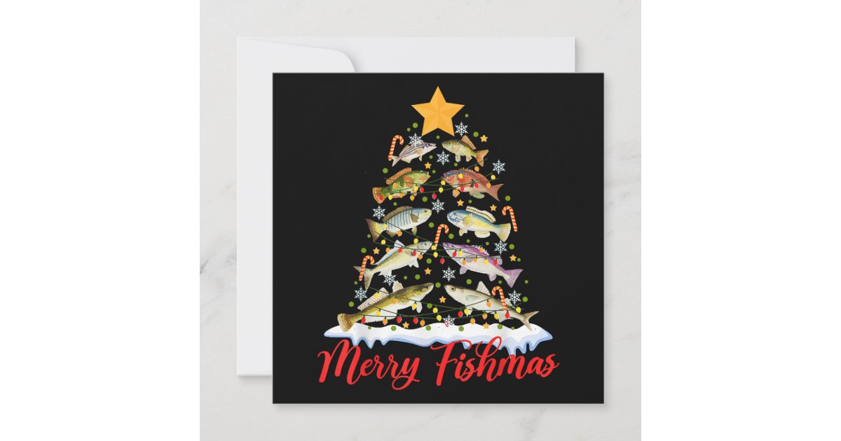 Merry Fishmas Funny Christmas Tree Lights Fish Fis Invitation | Zazzle