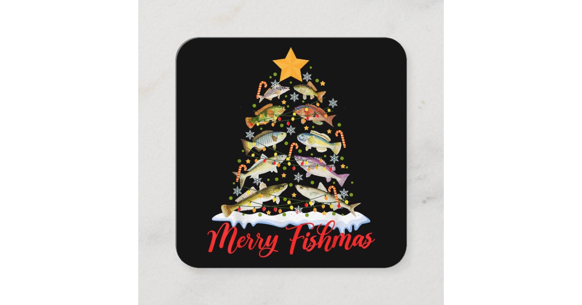 Merry Fishmas Funny Christmas Tree Lights Fish Fis Square Business Card ...