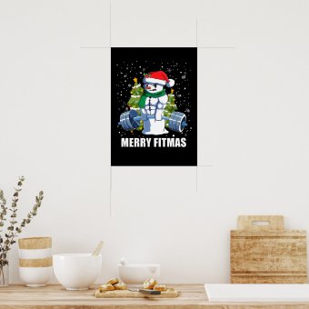 Merry Fitmas, Funny Christmas Snowman Gym Lifting Poster | Zazzle