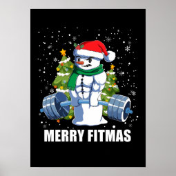 Merry Fitmas, Funny Christmas Snowman Gym Lifting Poster | Zazzle
