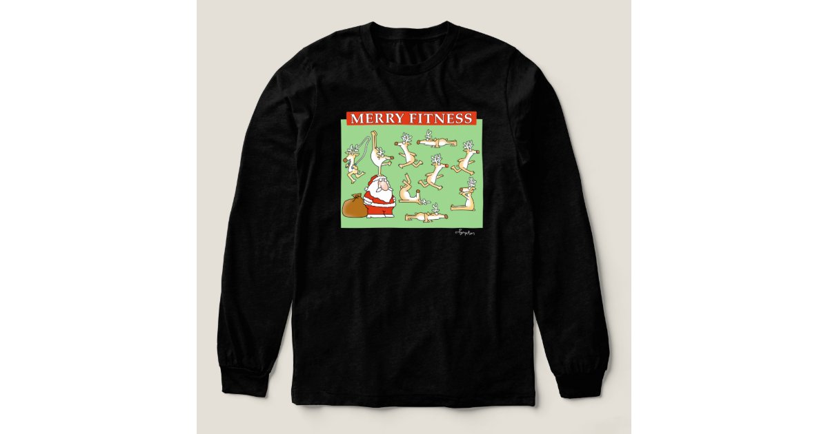 Merry Fitness exercise reindeer by Sandra Boynton Tri-Blend Shirt | Zazzle