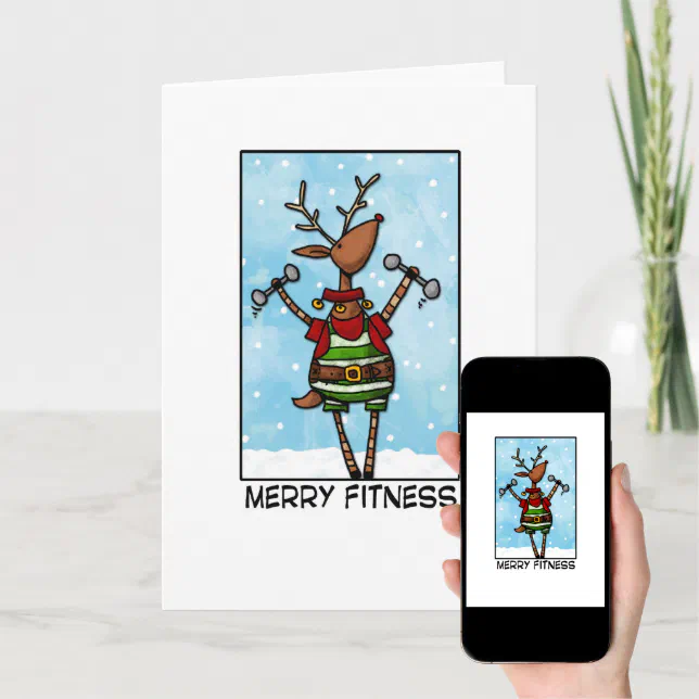 Merry Fitness Reindeer Holiday Card | Zazzle