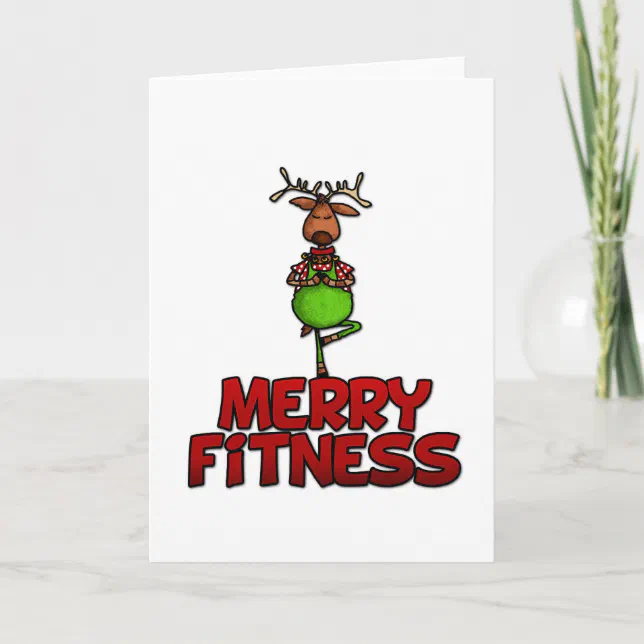 Merry Fitness - Yoga - Reindeer in Tree Posture Holiday Card | Zazzle