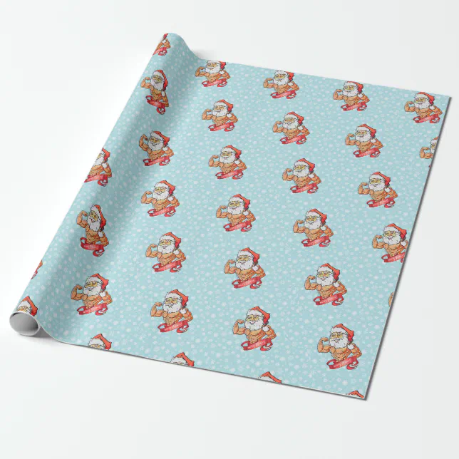 Merry Flexmas Santa Musclehead Wrapping Paper | Zazzle