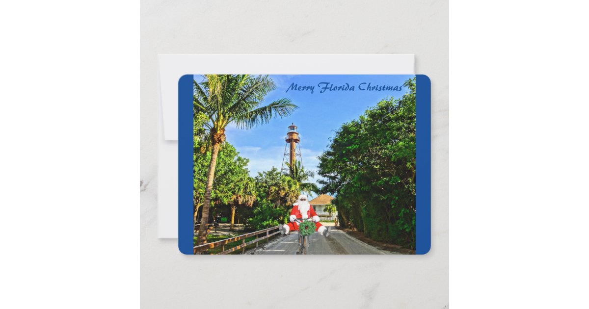 Merry Florida Christmas Sanibel Island Lighthouse Holiday Card | Zazzle