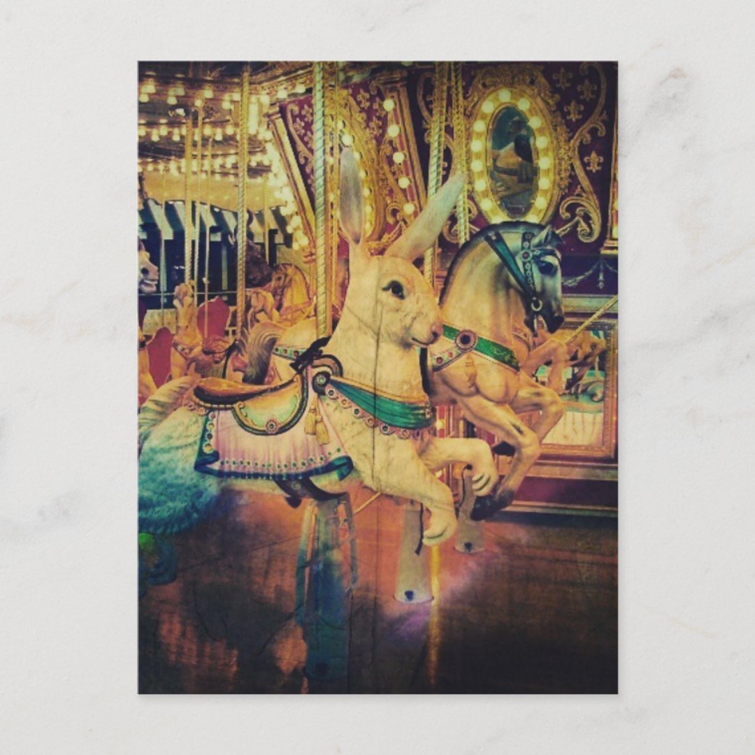 Merry Go Round Animals Grunge Holiday Postcard | Zazzle