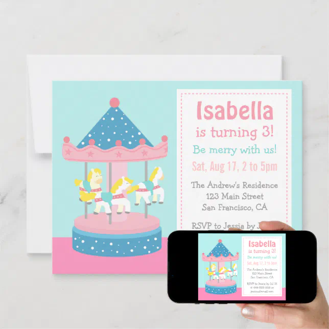 Merry Go Round, Carousel Birthday Party Invitation | Zazzle