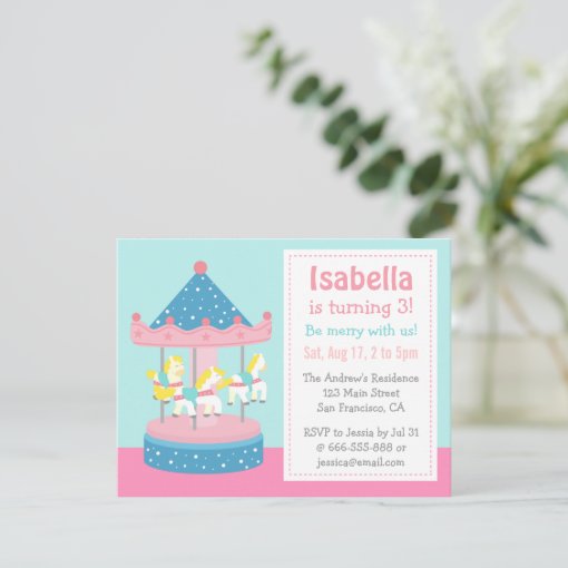 Merry Go Round, Carousel Birthday Party Invitation | Zazzle