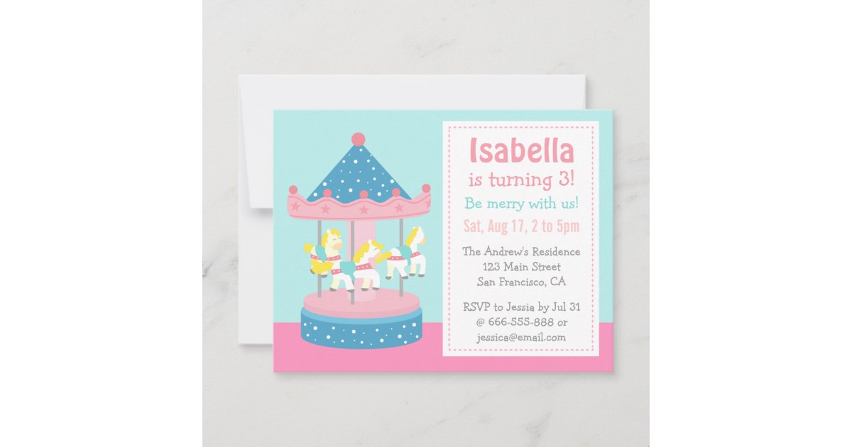 Merry Go Round, Carousel Birthday Party Invitation | Zazzle
