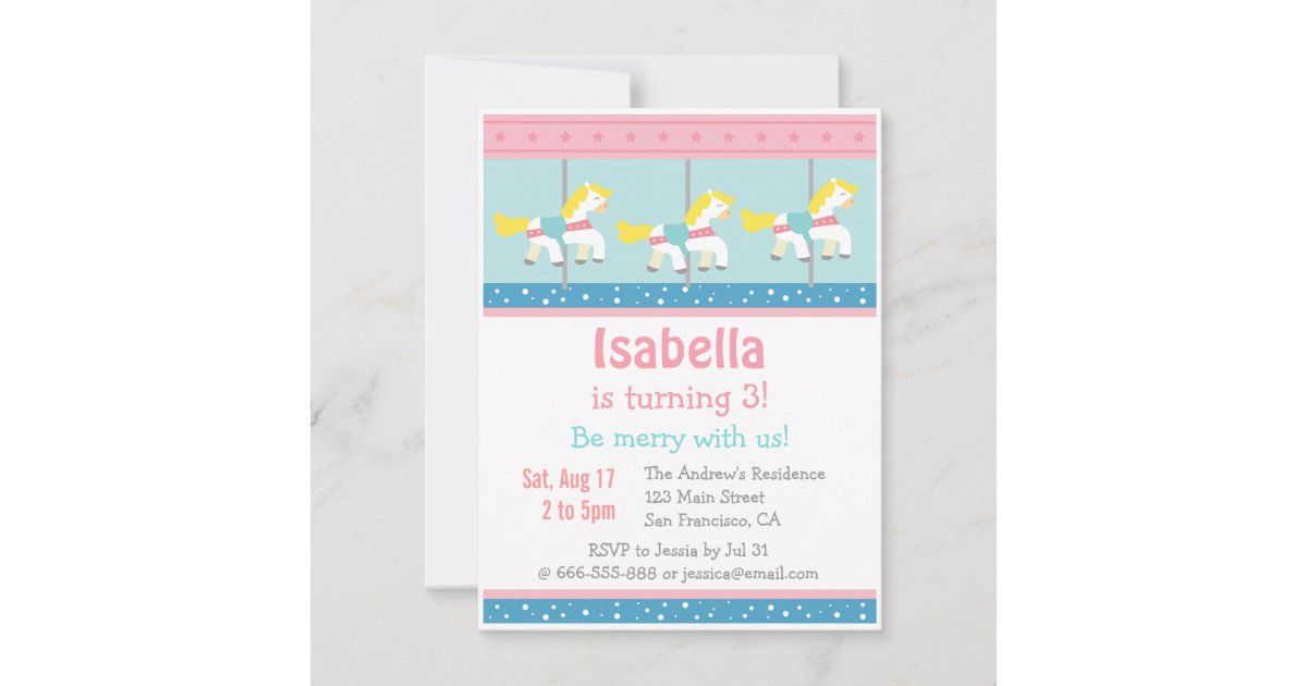 Merry Go Round, Carousel Birthday Party Invitation | Zazzle