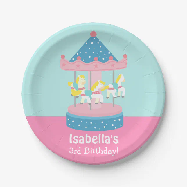 Merry Go Round Carousel Girls Birthday Party Paper Plates | Zazzle