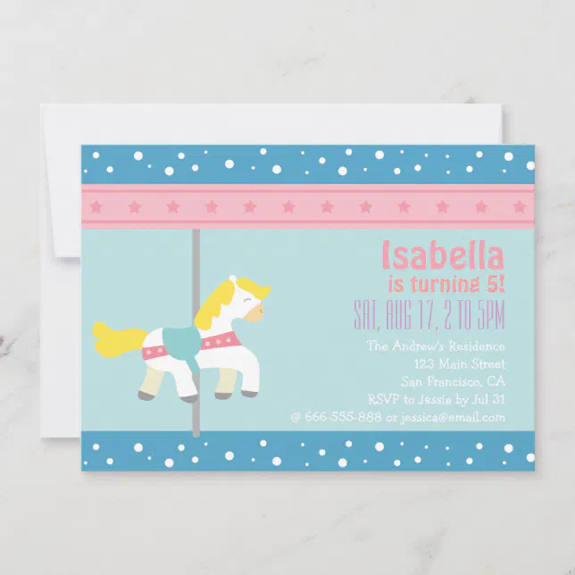 Merry Go Round, Girl Carousel Birthday Party Invitation | Zazzle