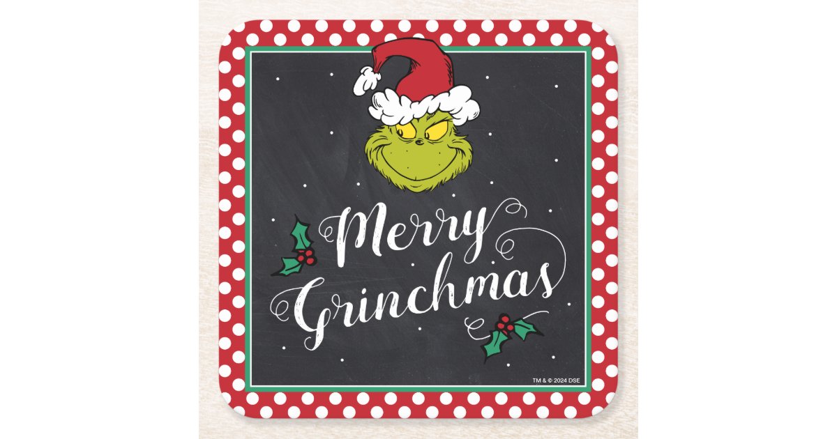 Merry Grinchmas | Grinch Holiday Party Square Paper Coaster | Zazzle