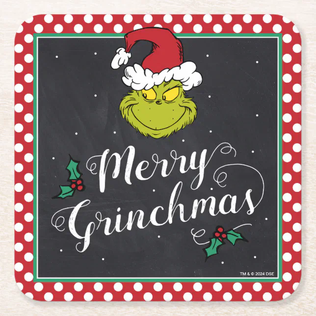 Merry Grinchmas | Grinch Holiday Party Square Paper Coaster | Zazzle