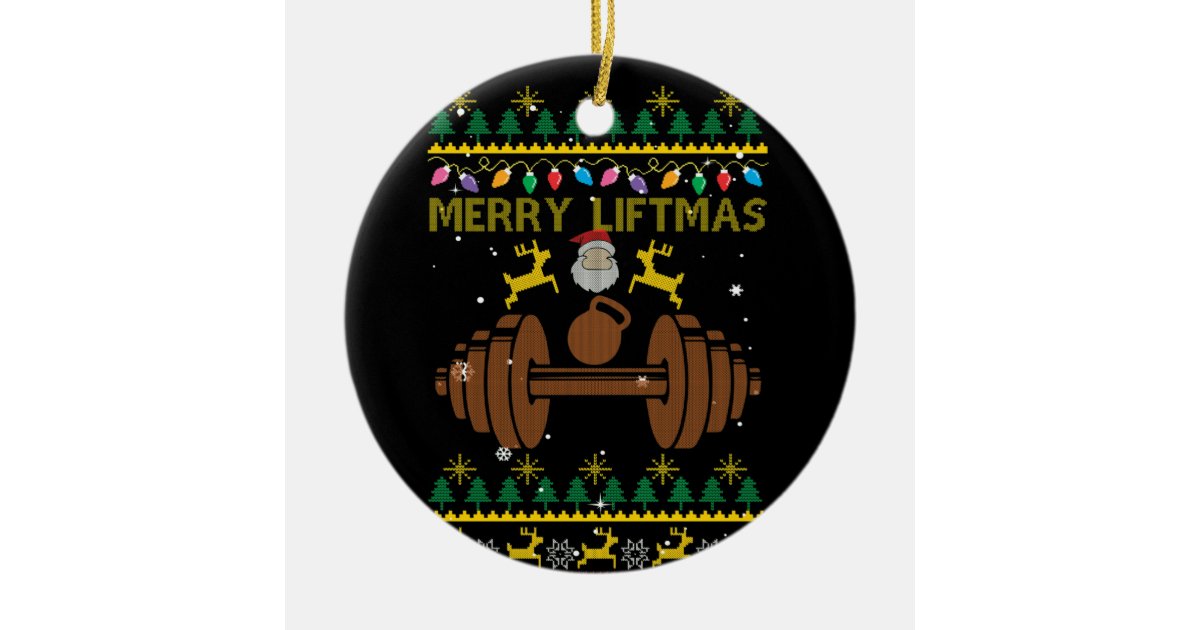 Merry Liftmas Fitness Weightlifting Bodybuilder Ceramic Ornament | Zazzle
