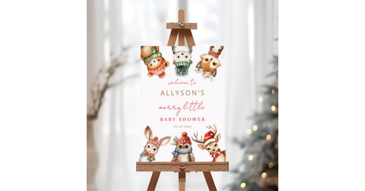 Merry little baby shower woodland welcome sign | Zazzle