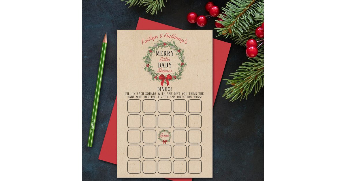Merry Little Christmas Baby Shower Bingo Game | Zazzle