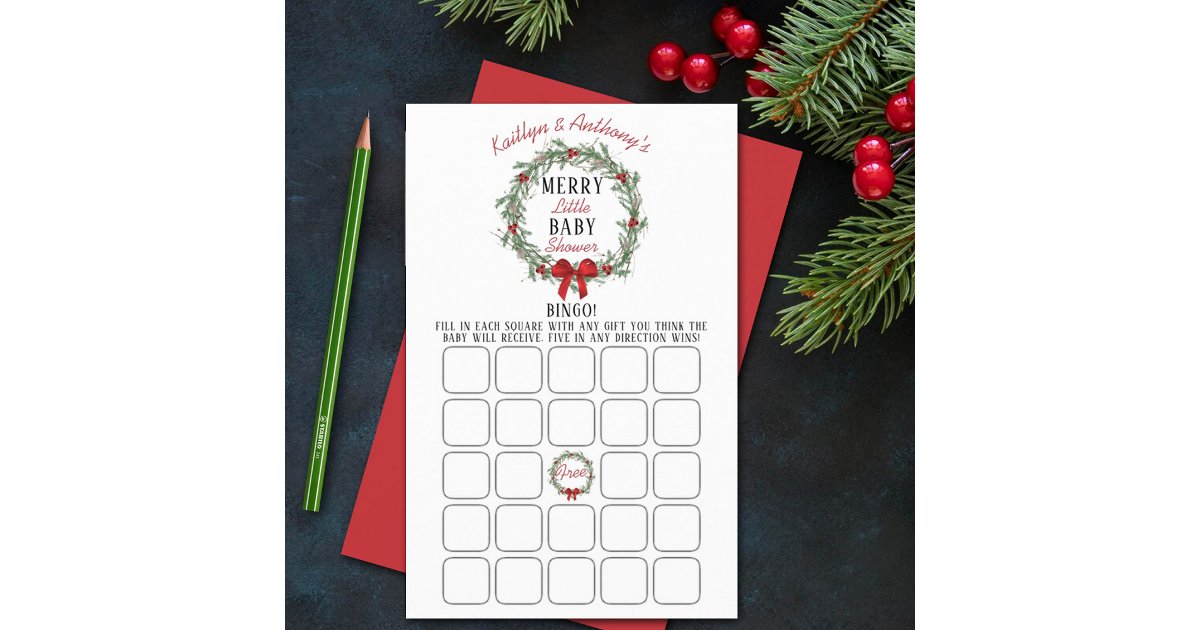 Merry Little Christmas Baby Shower Bingo Game | Zazzle