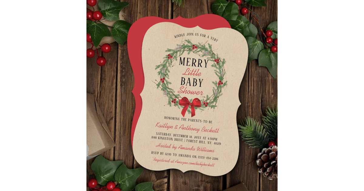 Merry Little Christmas Baby Shower Invitation | Zazzle