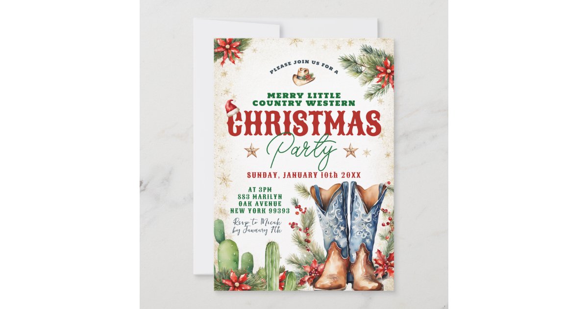 Merry Little Country Western Christmas Party Invitation | Zazzle