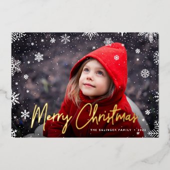Merry Magic | Snowflake Overlay Photo Christmas Foil Holiday Card | Zazzle