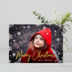 Merry Magic | Snowflake Overlay Photo Christmas Foil Holiday Card | Zazzle