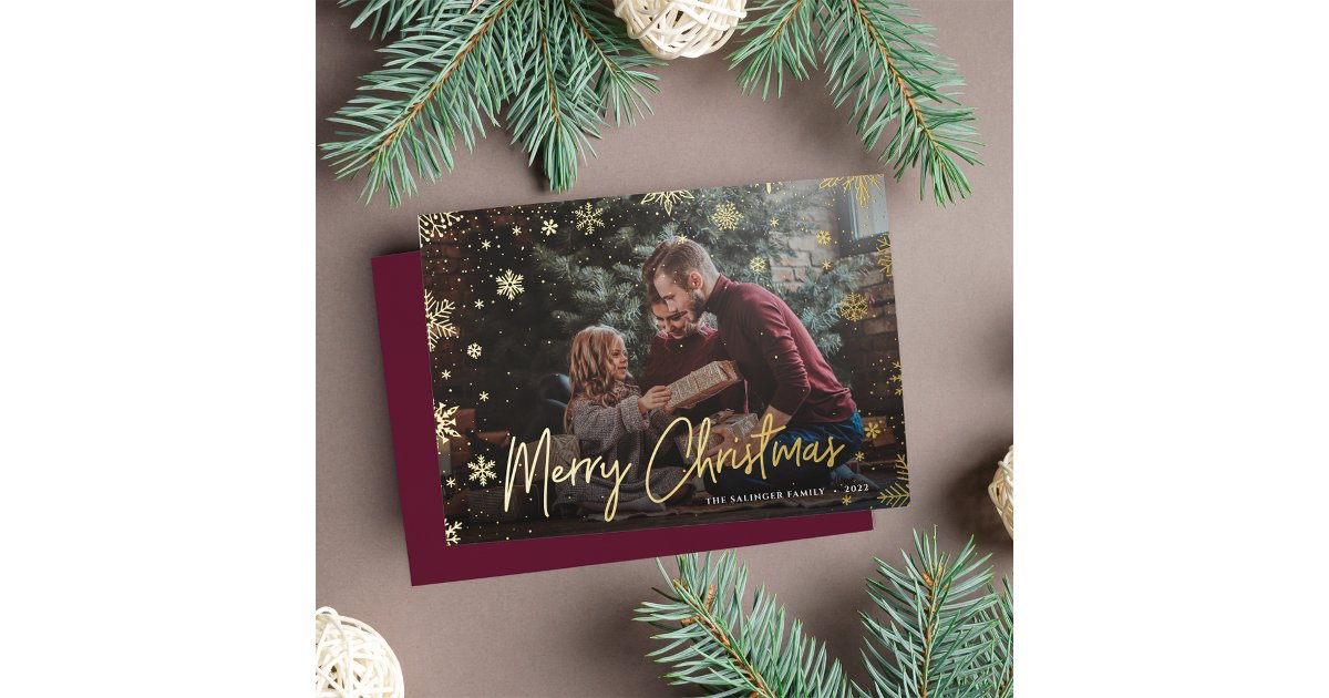 Merry Magic | Snowflake Overlay Photo Christmas Foil Holiday Card | Zazzle