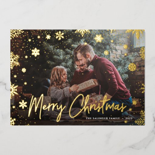 Merry Magic | Snowflake Overlay Photo Christmas Foil Holiday Card | Zazzle