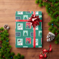 Merry Mail Green Holiday Postage Stamps Pattern Wrapping Paper | Zazzle