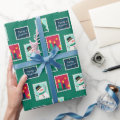 Merry Mail Green Holiday Postage Stamps Pattern Wrapping Paper | Zazzle