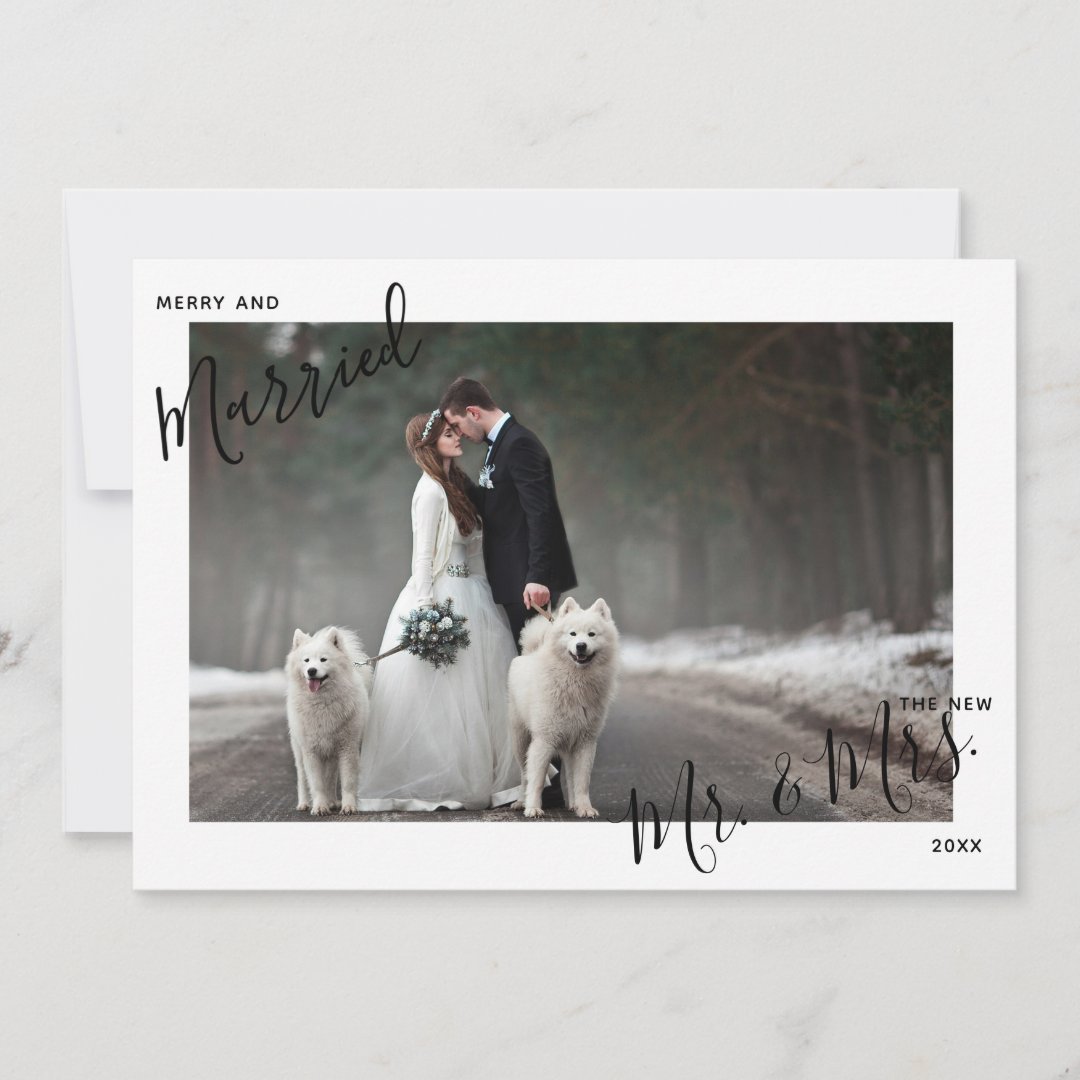 Merry & Married Script Mr. & Mrs. Photo Christmas Holiday Card | Zazzle