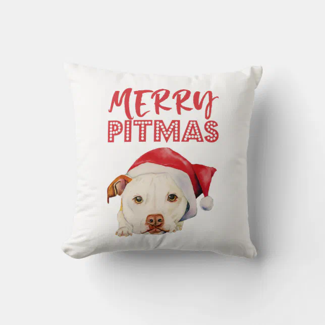 Merry Pitmas | Cute Santa Pit Bull Dog Christmas Throw Pillow | Zazzle