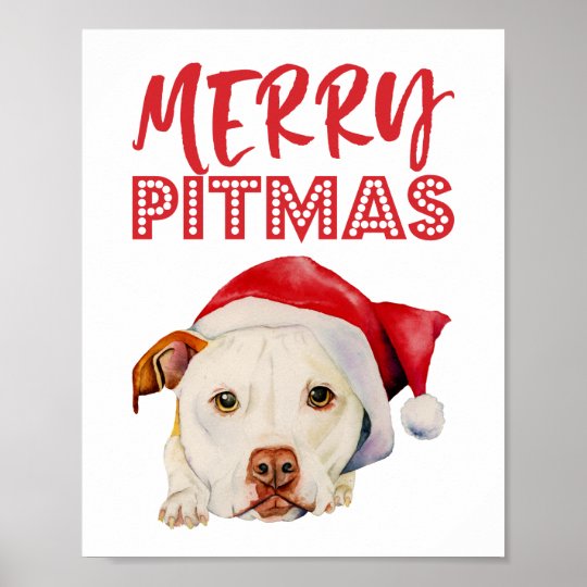 Merry Pitmas | Cute Santa Pitbull Dog Christmas Poster | Zazzle.com