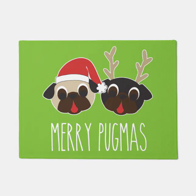 Merry Pugmas Christmas Santa Pug Reindeer Pug Doormat | Zazzle
