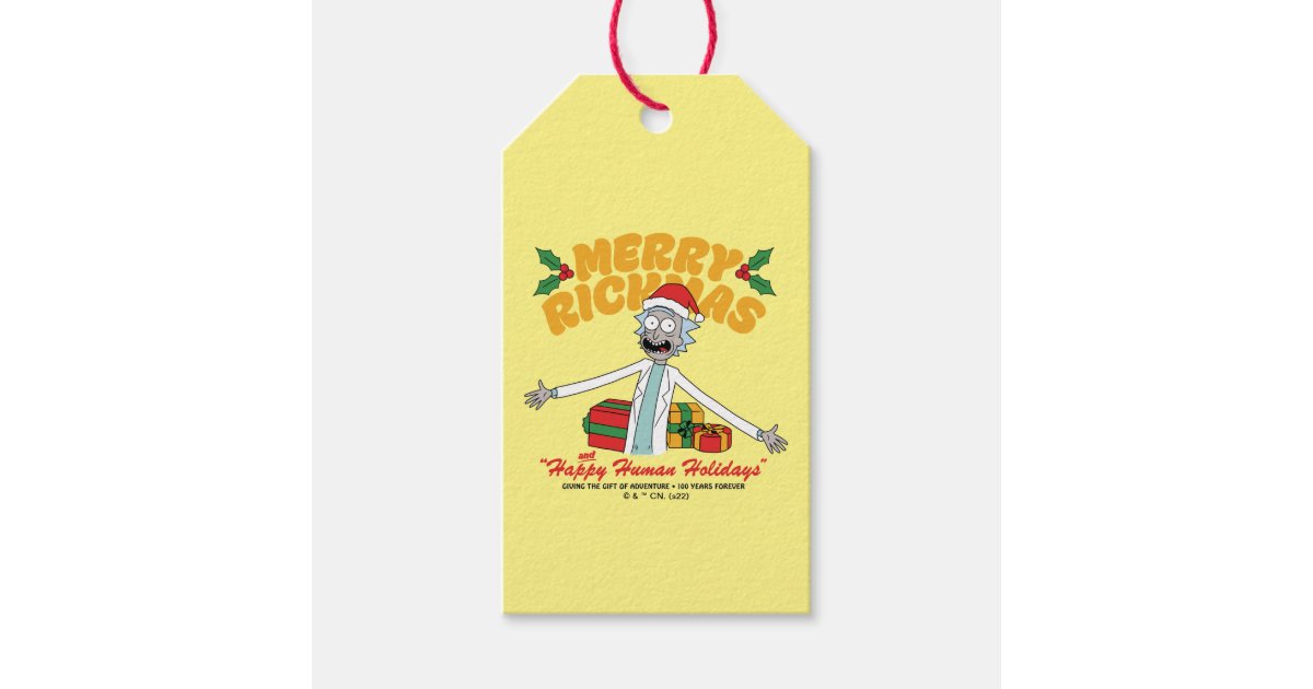 Merry Rickmas and Happy Human Holidays Gift Tags | Zazzle