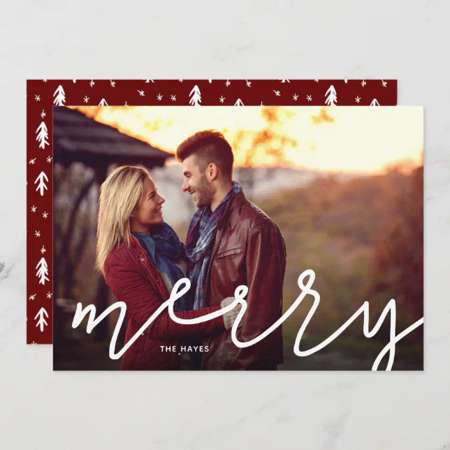 Merry Script Photo Overlay Holiday Card | Zazzle
