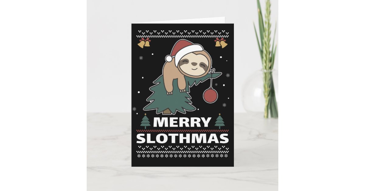 Merry Slothmas Funny Sloth Christmas Pun Card | Zazzle