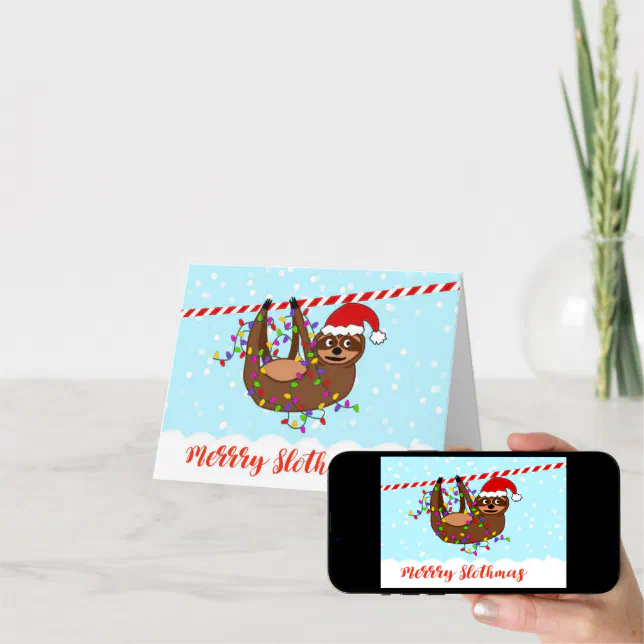 Merry Slothmas Sloth Christmas Card | Zazzle