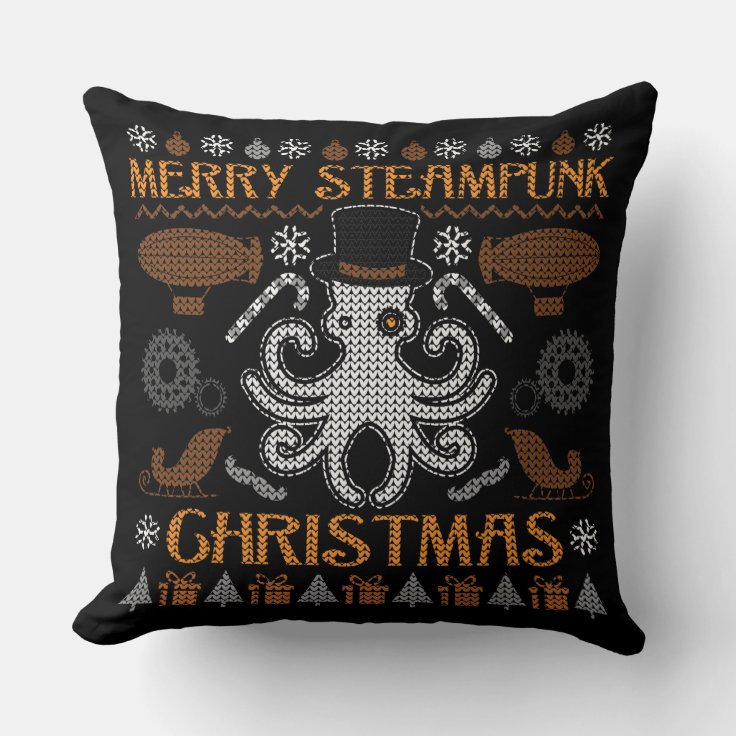 Merry Steampunk Christmas Octopus Top Hat Pillow | Zazzle