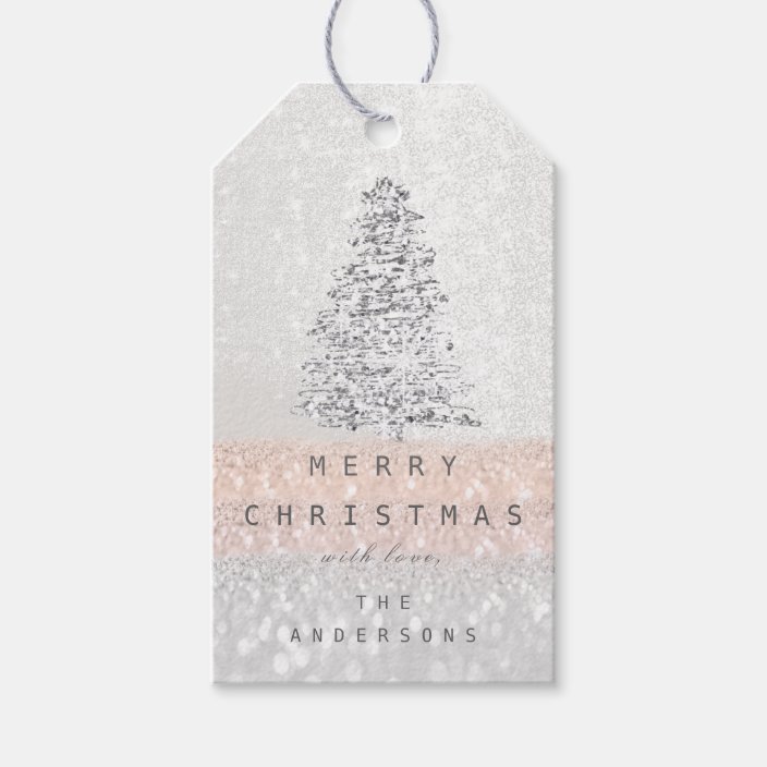 Merry To Name Holiday Christmas Tree Spark Snow Gift Tags | Zazzle.com