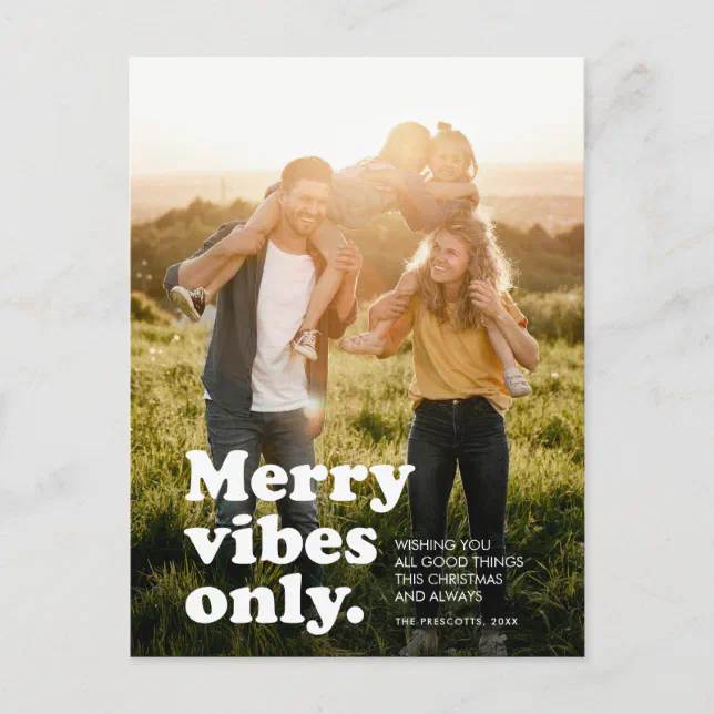 Merry vibes only retro fun photo holiday postcard | Zazzle