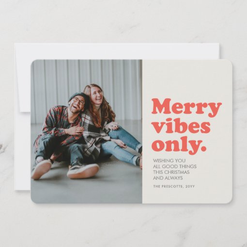Merry vibes only retro holiday photo card | Zazzle