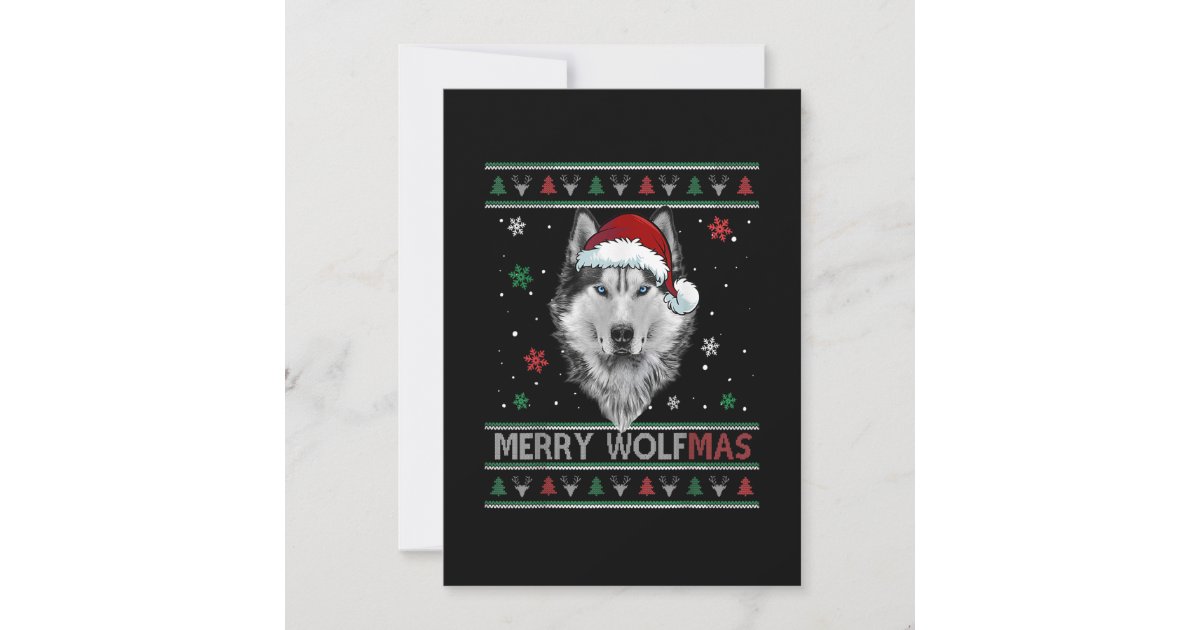 Merry Wolfmas Merry Christmas Wolf Ugly Sweater Fu Invitation | Zazzle