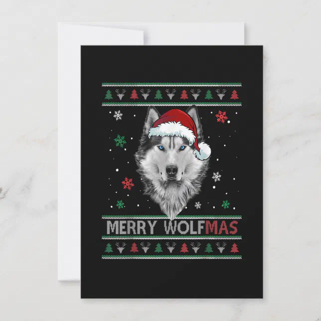 Merry Wolfmas Merry Christmas Wolf Ugly Sweater Fu Invitation | Zazzle