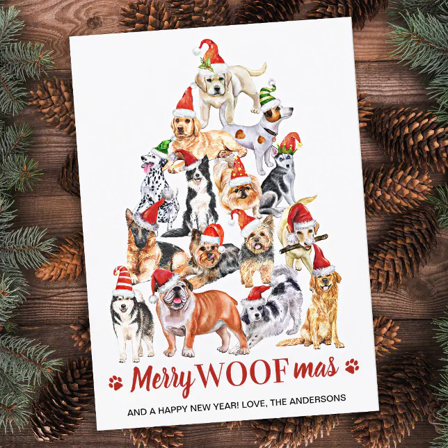 Merry Woofmas Dog Lover Christmas Tree Dogs Holiday Card | Zazzle