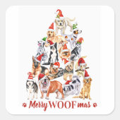 Merry Woofmas Dog Lover Christmas Tree Dogs Square Sticker | Zazzle