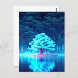 Mesmerizing Blue Tree on the Azure Lake Postcard | Zazzle